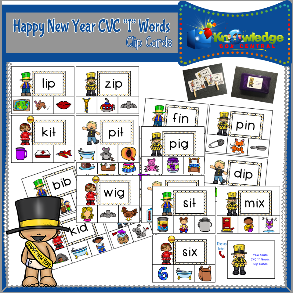 New Year's CVC Words Clip Cards – Knowledge Box Central