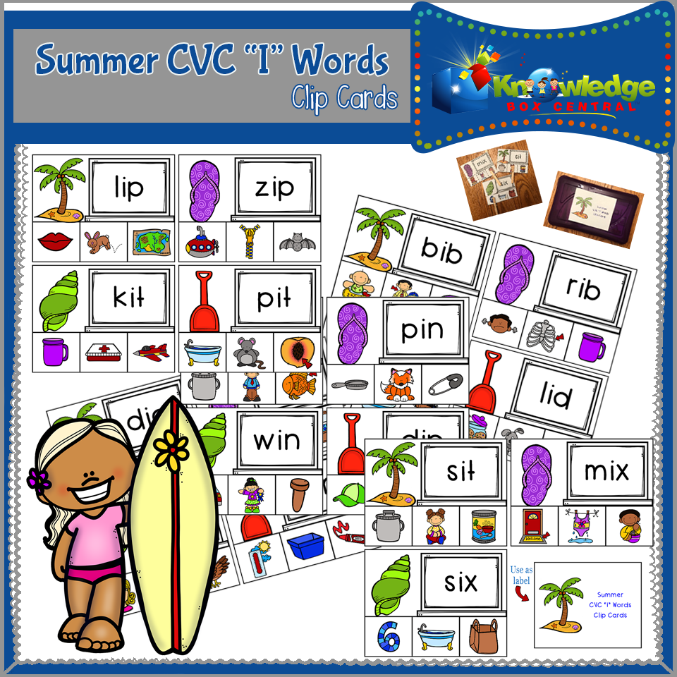 Summer CVC Words Clip Cards – Knowledge Box Central
