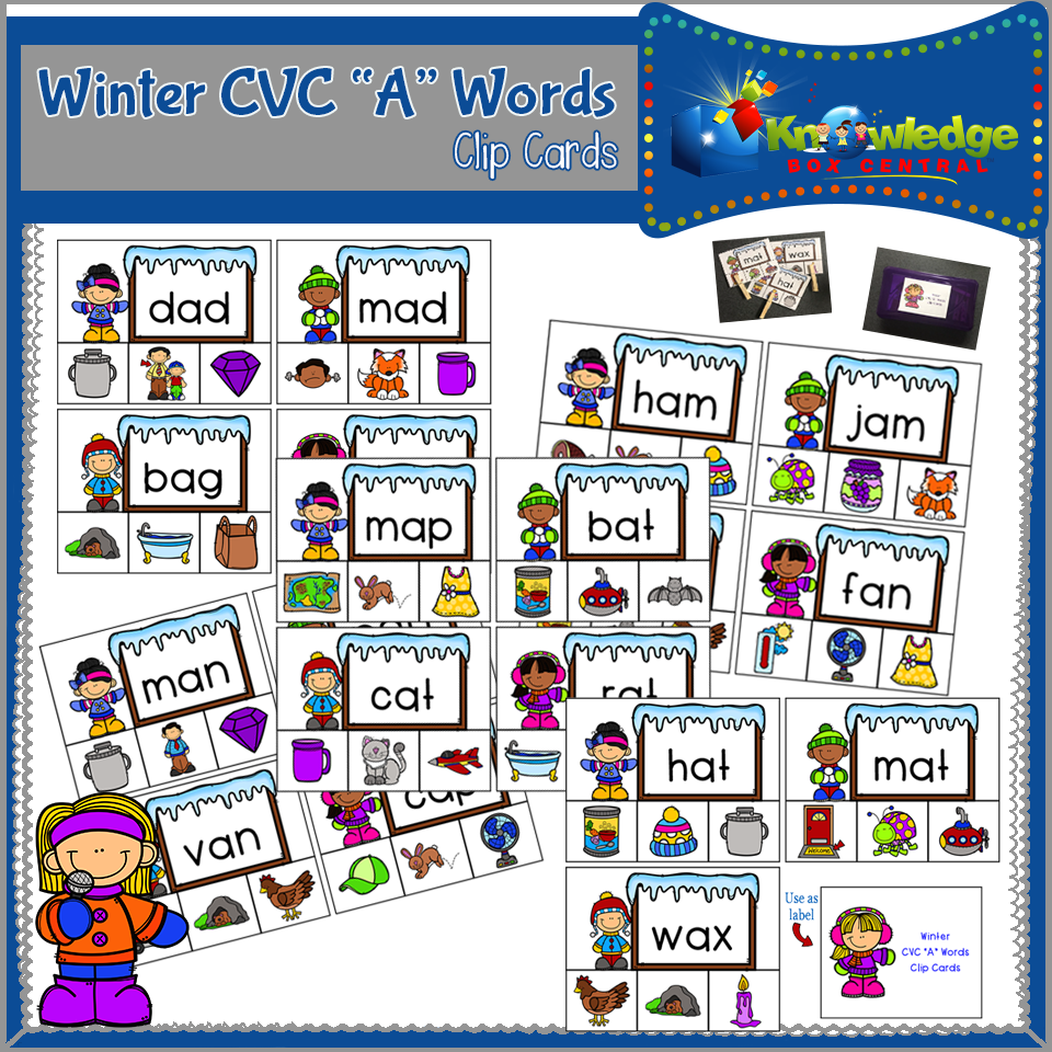 Winter CVC Words Clip Cards – Knowledge Box Central