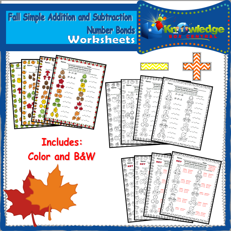 Seasons Simple Addition & Subtraction Number Bonds (1-10) Worksheets ...