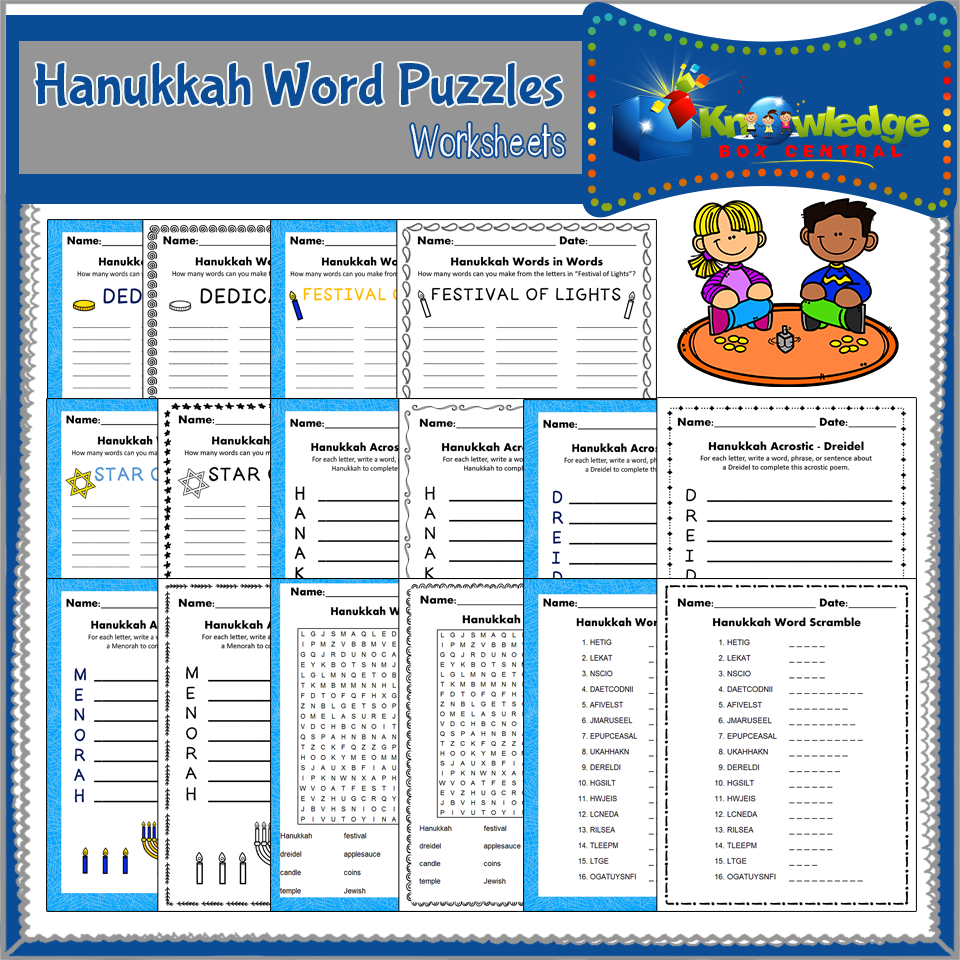 Hanukkah Word Puzzles Worksheets – Knowledge Box Central