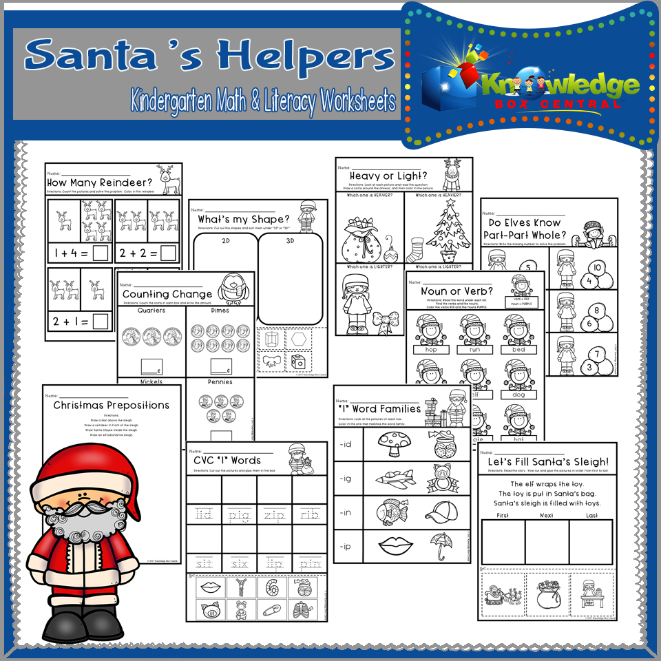 Christmas Kindergarten Math & Literacy Worksheets – Knowledge Box Central