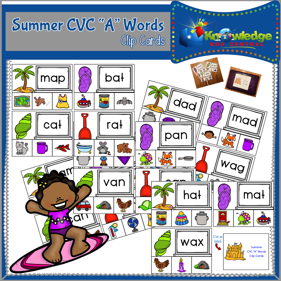 Summer CVC Words Clip Cards – Knowledge Box Central