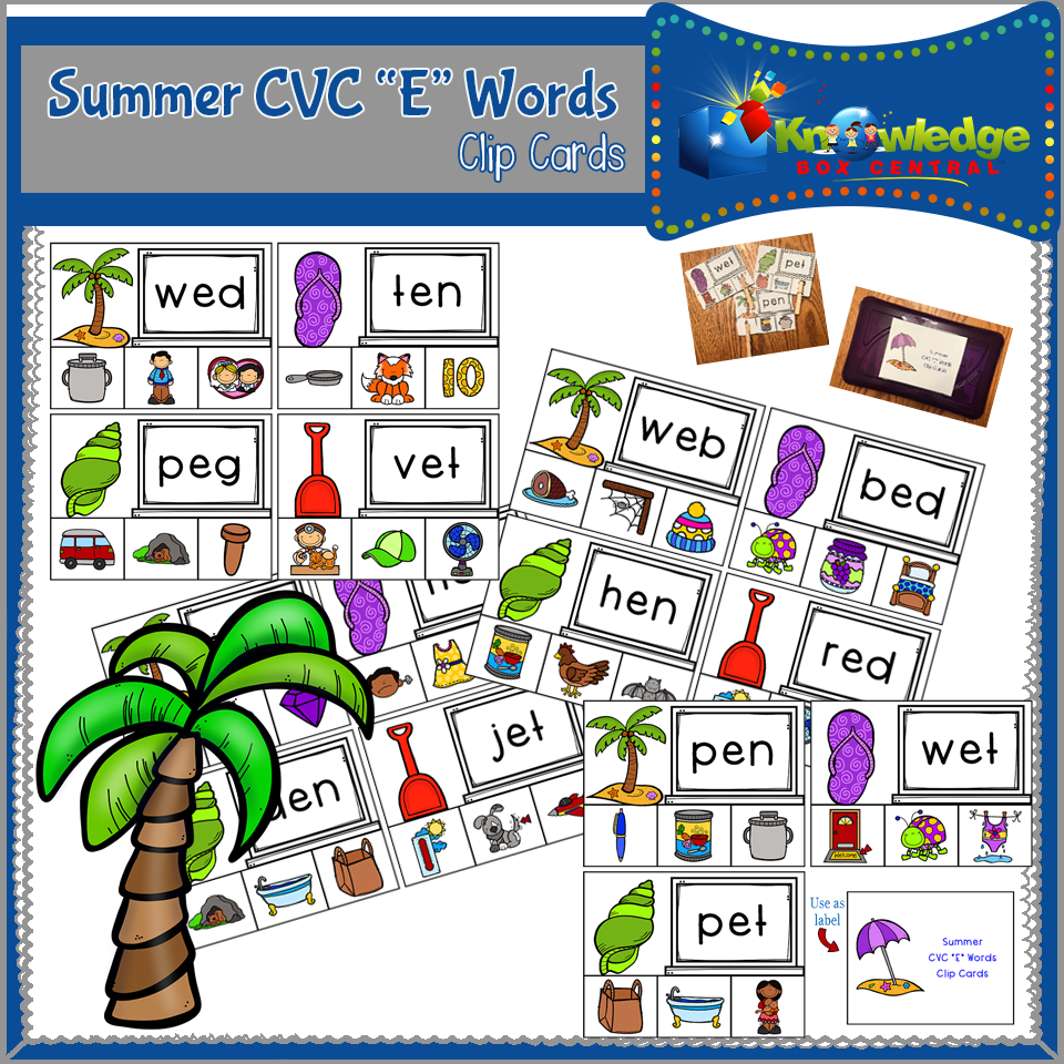 Summer CVC Words Clip Cards – Knowledge Box Central